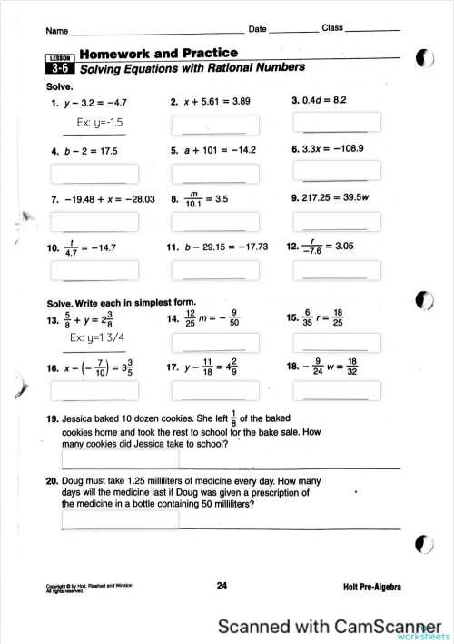 Lesson 3.6 Solving Equations with Rational Numbers (8th). Interactive ...