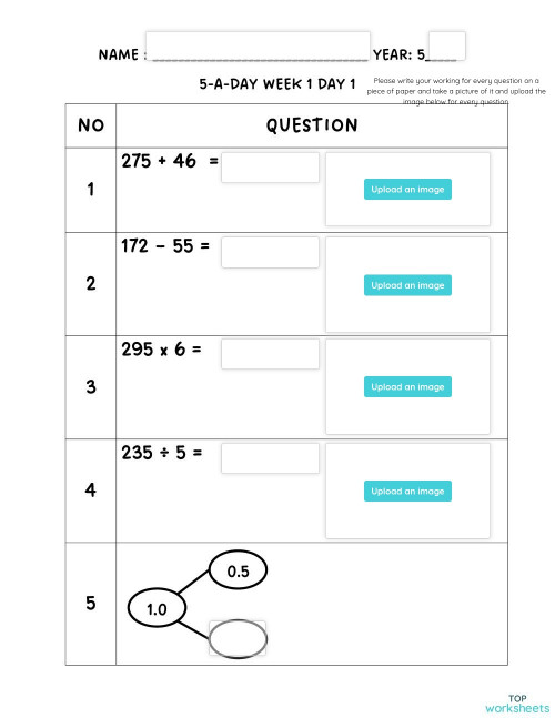 5 A DAY WEEK 1 DAY 1. Interactive worksheet | TopWorksheets