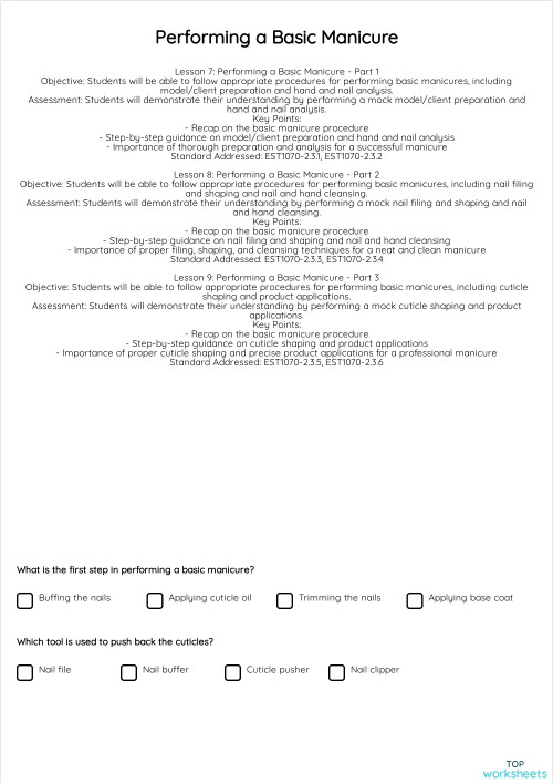 Introduction to fingernails and basic structure. Interactive worksheet ...