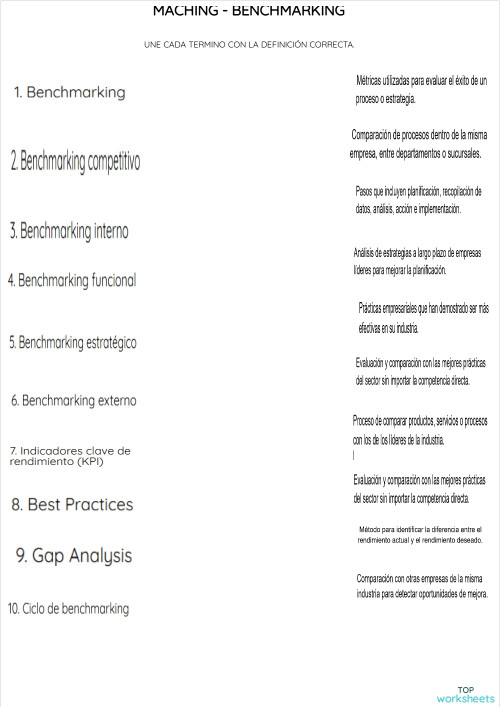 Maching- Benchmarking. Ficha interactiva | TopWorksheets