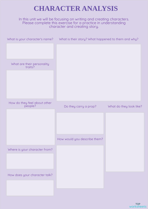 Character Analysis. Interactive worksheet | TopWorksheets