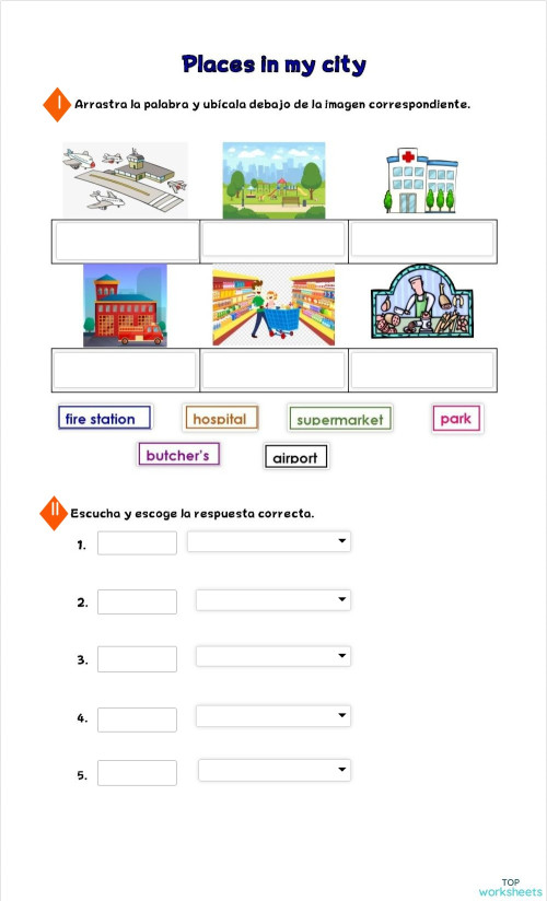 Numbers and Places in the city. Interactive worksheet | TopWorksheets