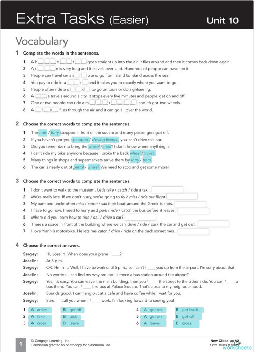 Close-Up A2 Extra Tasks Easier U10. Interactive worksheet | TopWorksheets