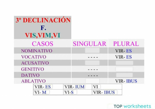 3º Declinación: vis. Ficha interactiva | TopWorksheets