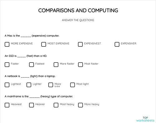 COMPARISONS AND COMPUTING. Interactive worksheet | TopWorksheets