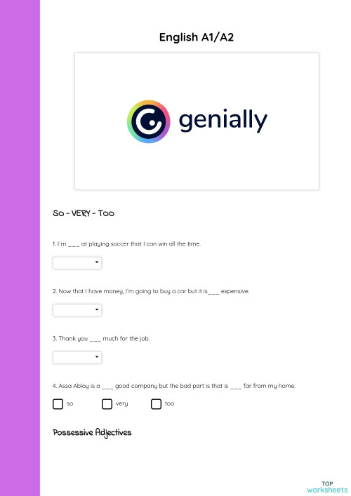 English A1/A2. Interactive worksheet | TopWorksheets