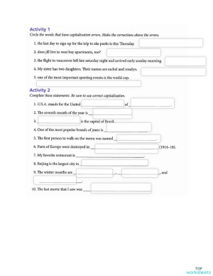 Capitalization. Interactive worksheet | TopWorksheets