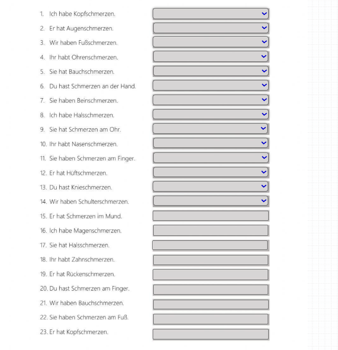 Schmerzen und wehtun. Interaktives Arbeitsblatt | TopWorksheets
