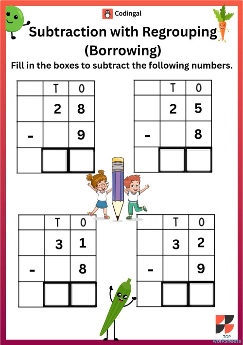 M_G01M08L30_WC02_Subtraction_with_Regrouping(Borrowing)_2. Interactive worksheet | TopWorksheets