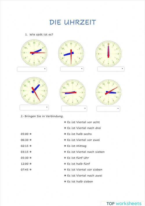 Die Uhrzeit. Interaktives Arbeitsblatt | TopWorksheets