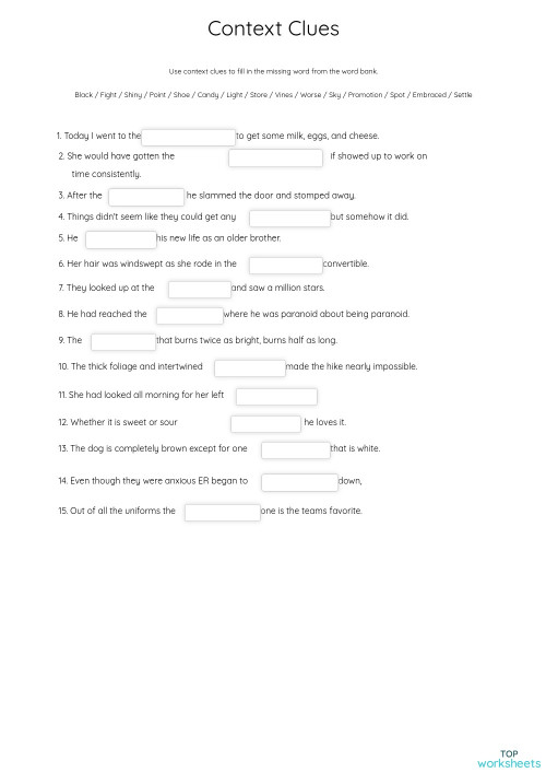 Context Clues. Interactive worksheet | TopWorksheets