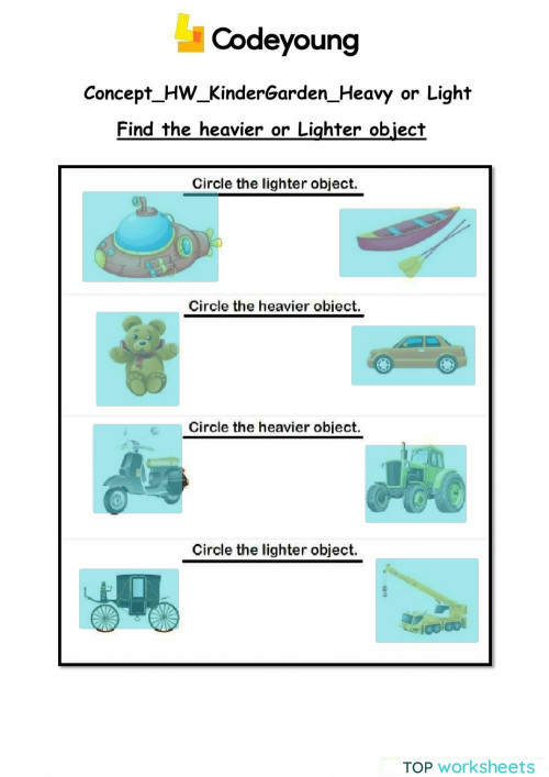 Heavy or light. Interactive worksheet | TopWorksheets