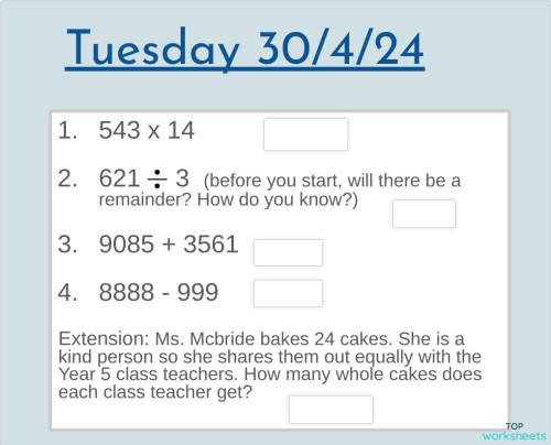 5 A Day April 30th. Interactive worksheet | TopWorksheets