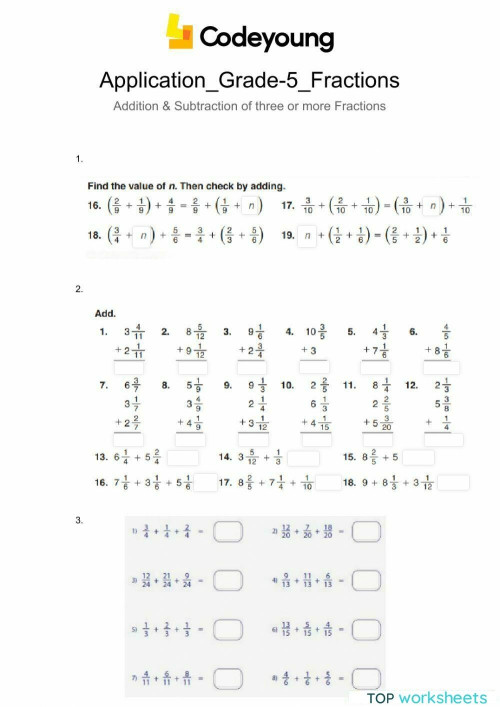Application-Addition & Subtraction of three or more Fractions ...