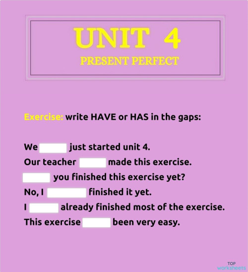 Separator - year 9 - unit 3 - present perfect. Interactive worksheet ...