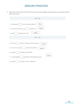 English practice. Interactive worksheet | TopWorksheets