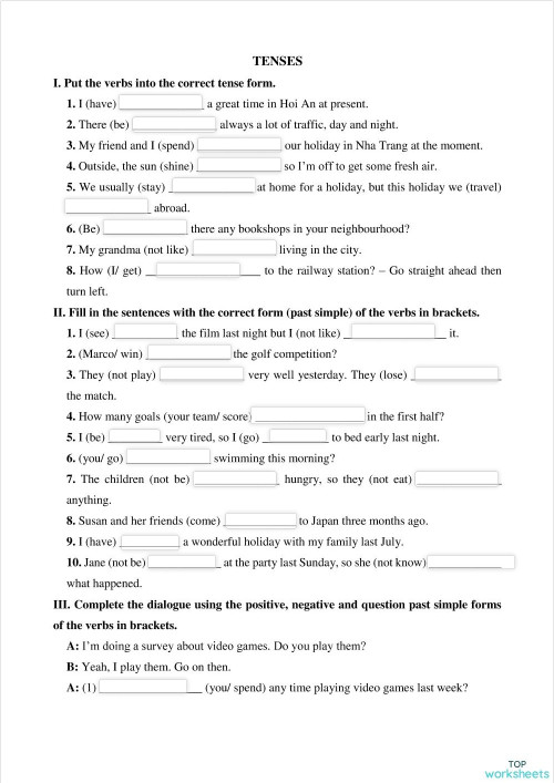 Tenses - 2 Pres + SimPast. Interactive worksheet | TopWorksheets