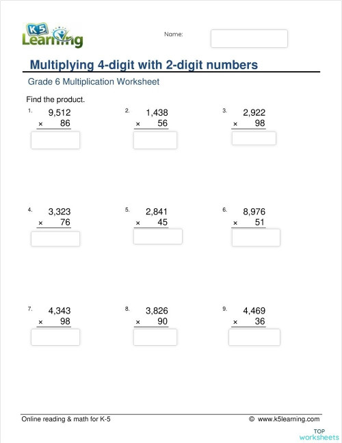 Multiplying 4 digit with 2 digit numbers 2. Interactive worksheet ...