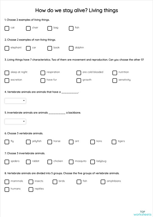 How do we stay alive? Living things. Interactive worksheet | TopWorksheets