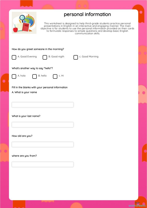 personal information. Interactive worksheet | TopWorksheets