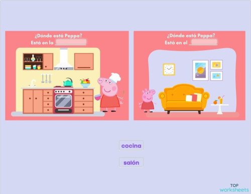 Partes de la casa ¿Dónde está Peppa Pig?. Ficha interactiva | TopWorksheets