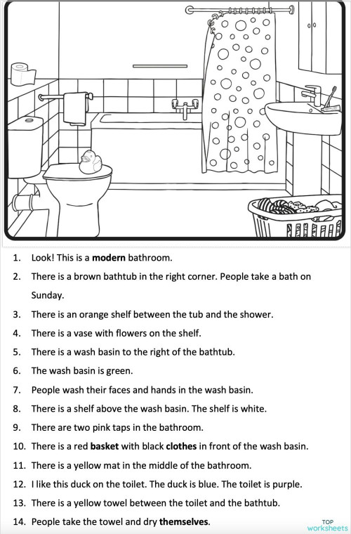 Jan25 ex.2 Colour the bathroom. Interactive worksheet | TopWorksheets