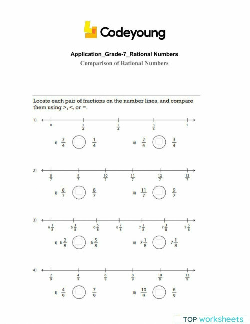 Comparison Of Rational Numbers Application Interactive Worksheet Topworksheets