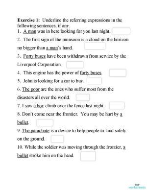 Referring expression. Interactive worksheet | TopWorksheets