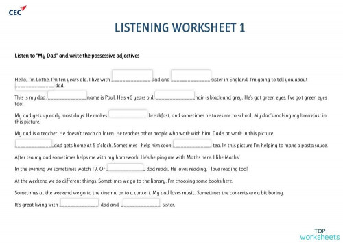 Listening Worksheet. Interactive worksheet | TopWorksheets