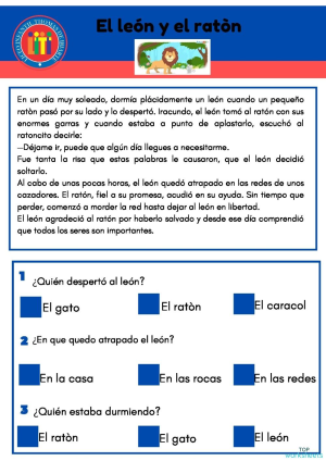Comprensión de lectura el león y el ratòn. Ficha interactiva ...