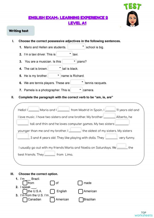 writing exam 1- cuarto. Interactive worksheet | TopWorksheets