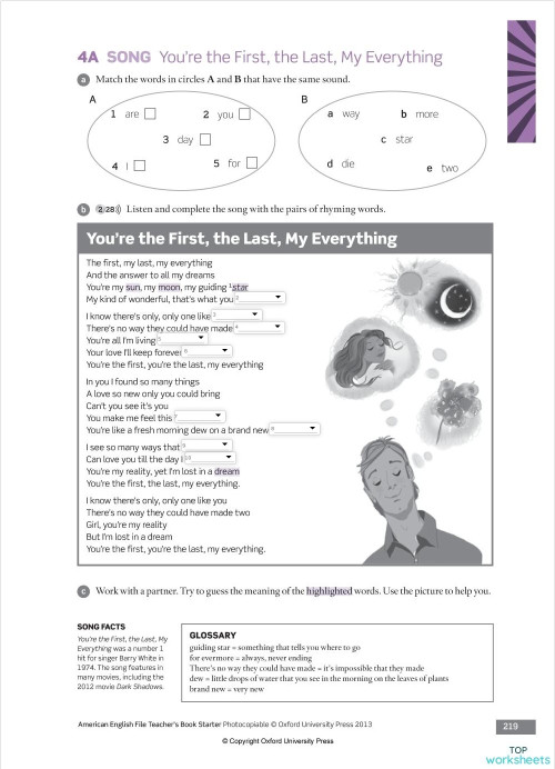AEF 0 4A Song You're the first, the last, my everything. Interactive worksheet | TopWorksheets