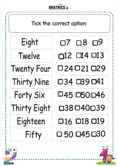 Tick Options. Interactive worksheet | TopWorksheets