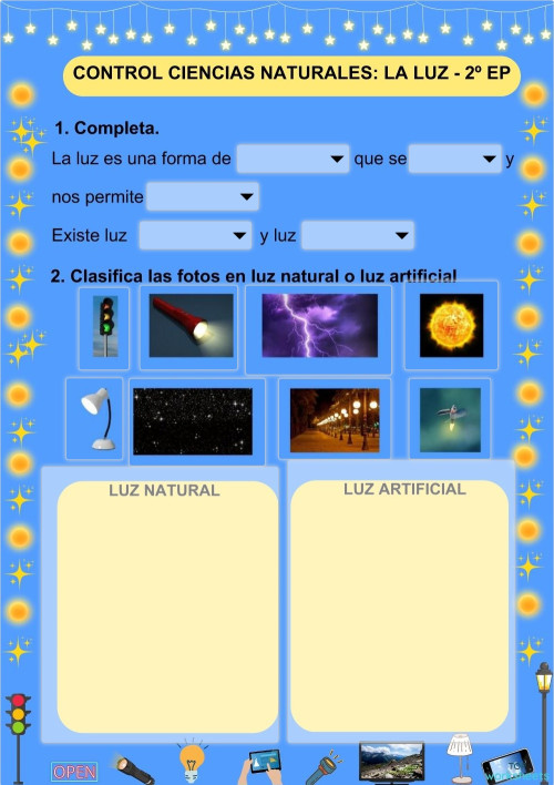 La luz: fichas interactivas y ejercicios online | TopWorksheets