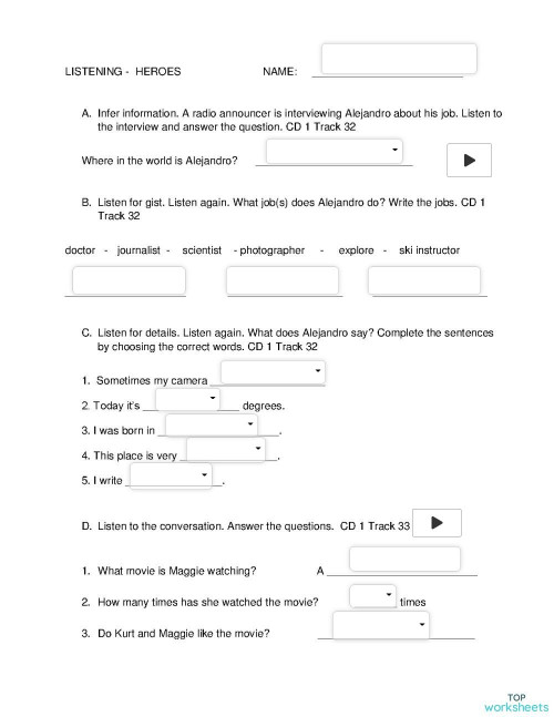 LISTENING - HEROES. Interactive worksheet | TopWorksheets