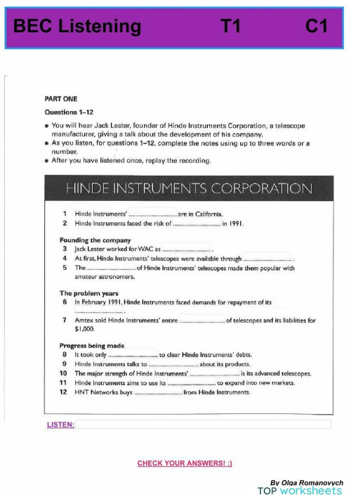 BEC Higher - listening Test 1, part 1. Interactive worksheet ...