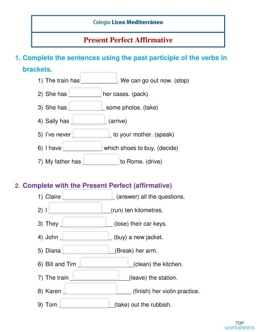 Present Perfect affirmative. Interactive worksheet | TopWorksheets