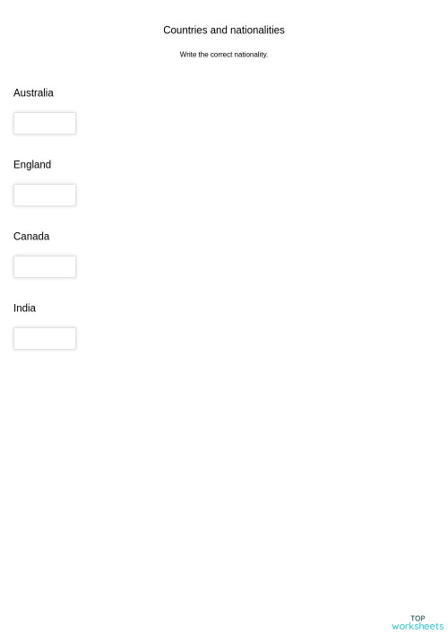Countries and nationalities. Interactive worksheet | TopWorksheets