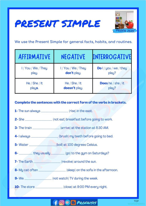 Worksheet-Present Simple 1. Ficha interactiva | TopWorksheets