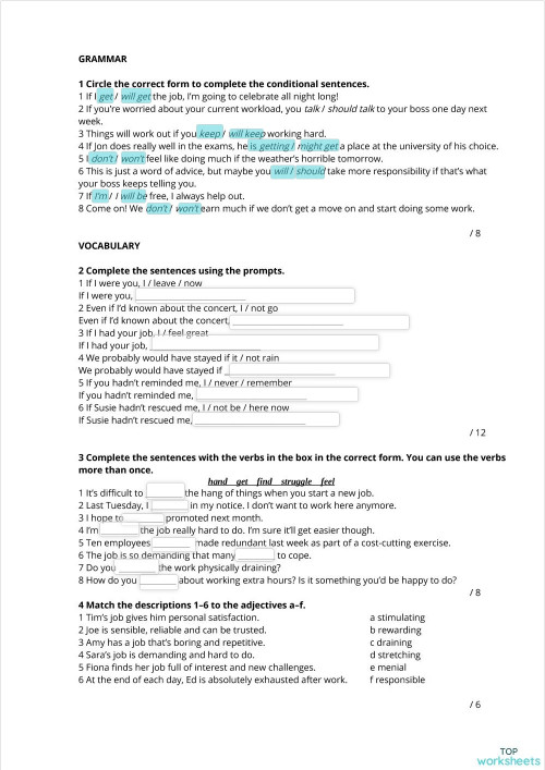Unit 9 quiz (World of work). Interactive worksheet | TopWorksheets