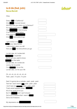 la di die (feat. jxdn) - Listening . Interactive worksheet | TopWorksheets