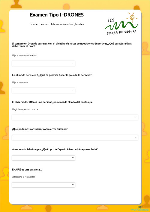 Examen Tipo I -DRONES. Ficha interactiva | TopWorksheets