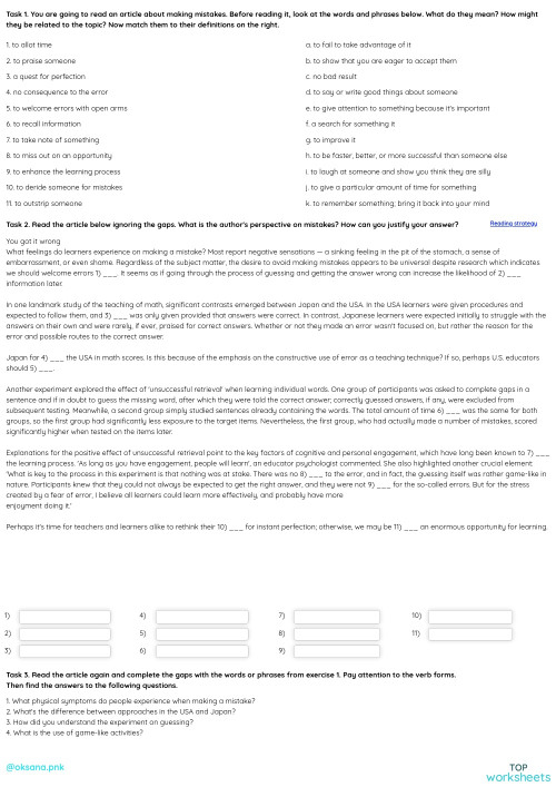 Lesson 1: Making mistakes (pre-class). Interactive worksheet ...