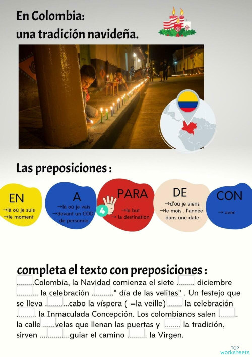 El día de las velitas en Colombia. Ficha interactiva | TopWorksheets