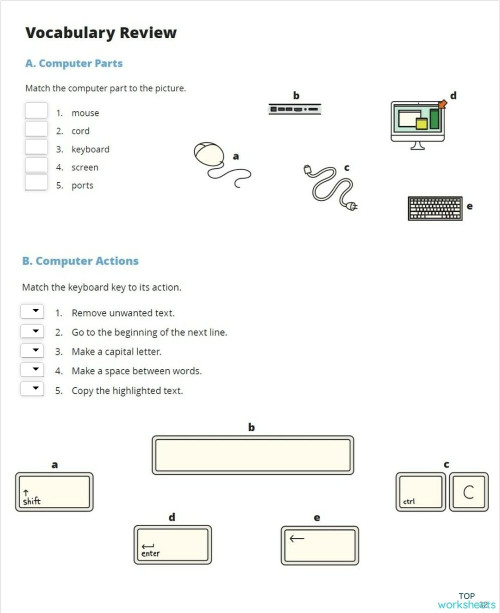 Computer actions conversation and vocabulary. Interactive worksheet ...