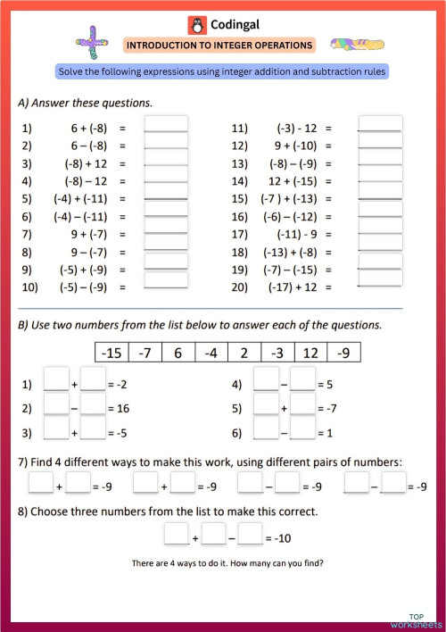 M_G06M03L05_WE01_ Adding_and_Subtracting_Integers_5. Interactive worksheet | TopWorksheets