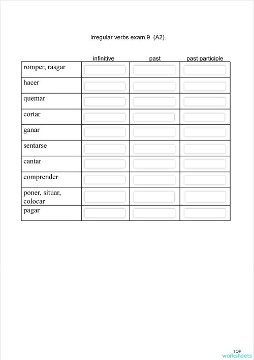 Irregular verbs: fichas interactivas y ejercicios online | TopWorksheets