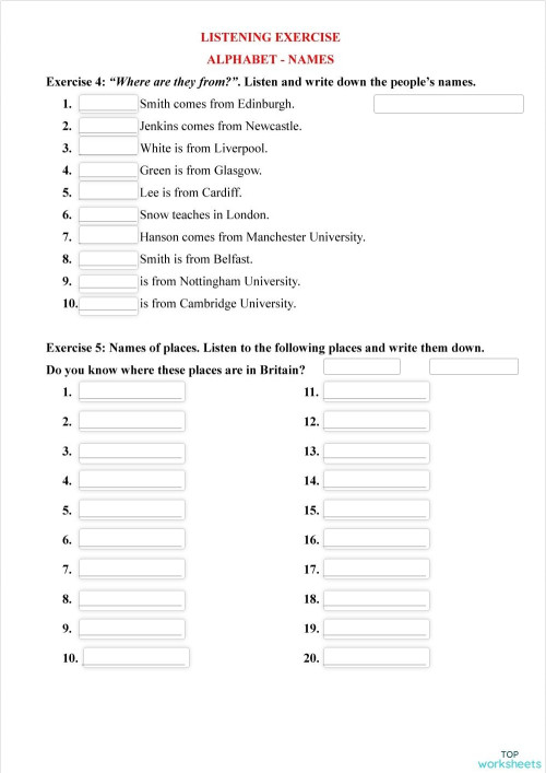 Listening Alphabet + Names 2 (With audio). Interactive worksheet ...