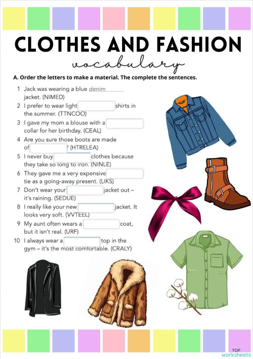 CLOTHES AND FASHION. Interactive worksheet | TopWorksheets
