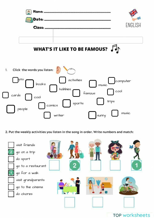 What's it like to be famous song. Interactive worksheet | TopWorksheets